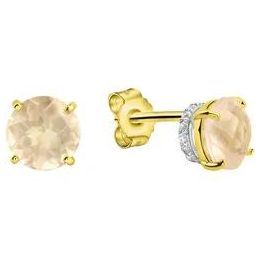 Paar Ohrstecker Firetti "Schmuck Geschenk Gold 375 Ohrschmuck Ohrringe bicolor", rosa (gelbgoldfarben, wei&szlig;goldfarben, kristallwei&szlig;, rosa, kristallwei&szlig;, rosa), Ohrringe, Damen, 7mm, Gelbgold 375, mit Rosenquarz, Zirkonia (synth.)