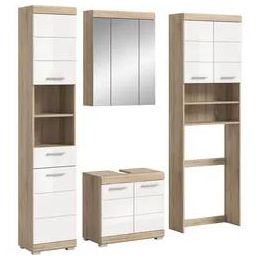 Badm&ouml;bel-Set Welltime "Siena, 4 teilig, bestehend aus:", wei&szlig; (eiche sonoma hell nb, wei&szlig; hochglanz mdf tz), B:190cm H:191cm T:34cm, Holzwerkstoff, MDF, Kastenm&ouml;bel-Sets, Badm&ouml;bel-Set, Hochschrank, WBU, Spiegelschrank, Waschmaschinenumbauschrank
