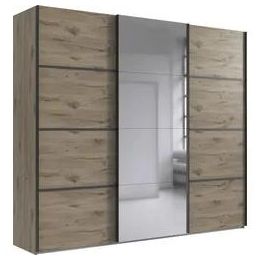 Schwebet&uuml;renschrank wimex "Jork Kleiderschrank mit Spiegel, schwarze Metallgriffe", braun (viking, oak, nachbildung, abgesetzt graphit), B:270cm H:208cm T:65cm, Holzwerkstoff, Schr&auml;nke, Schwebet&uuml;renschrank, Schrank in verschiedenen Gr&ouml;&szlig;en und Innenausstattungsvarianten
