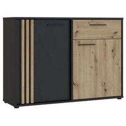 Kommode FORTE "Cardigan", schwarz, artisan eiche, B:115,8cm H:82,3cm T:34,4cm, Spanplatte, Sideboards, Kommode, Kommode, 2 farbig, Stauraum, Schubkasten, Soft Close, Breite 115,8cm