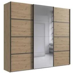 Schwebet&uuml;renschrank wimex "Jork Kleiderschrank mit Spiegel, schwarze Metallgriffe", braun (artisan, eiche, nachbildung, abgesetzt graphit), B:270cm H:208cm T:65cm, Holzwerkstoff, Schr&auml;nke, Schwebet&uuml;renschrank, Schrank in verschiedenen Gr&ouml;&szlig;en und Innenausstattungsvarianten