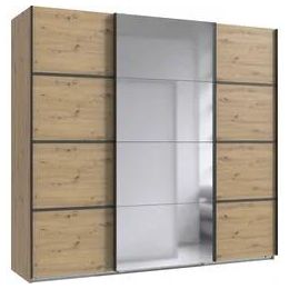 Schwebet&uuml;renschrank wimex "Jork Kleiderschrank mit Spiegel, schwarze Metallgriffe", braun (artisan, eiche, nachbildung, abgesetzt graphit), B:225cm H:208cm T:65cm, Holzwerkstoff, Schr&auml;nke, Schwebet&uuml;renschrank, Schrank in verschiedenen Gr&ouml;&szlig;en und Innenausstattungsvarianten