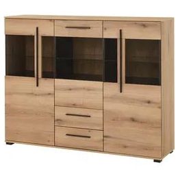 Highboard Home Affaire "Cantara, moderner Schrank, Vitrine in Eiche Dekor oder wei&szlig;", braun (eiche evoke), B:160cm H:126cm T:42cm, FSC-zertifizierter Holzwerkstoff, Sideboards, Highboard, schwarze Stangengriffe, ausreichend Stauraum, vielseitig einsetzbar