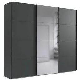 Schwebet&uuml;renschrank wimex "Jork Kleiderschrank mit Spiegel, schwarze Metallgriffe", grau (graphit), B:270cm H:208cm T:65cm, Holzwerkstoff, Schr&auml;nke, Schwebet&uuml;renschrank, Schrank in verschiedenen Gr&ouml;&szlig;en und Innenausstattungsvarianten