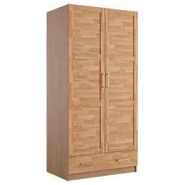 Kleiderschrank OTTO HOME "Sabrina, 97x60x200cm, nat&uuml;rlicher Landhausstil", braun (eiche), B:97cm H:200cm T:60cm, Schr&auml;nke, Kleiderschrank, teilmassiv, Buche oder Eiche, FSC-zertifiziert, Metallgriffe