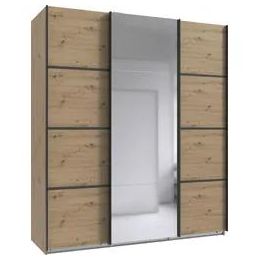 Schwebet&uuml;renschrank wimex "Jork Kleiderschrank mit Spiegel, schwarze Metallgriffe", braun (artisan, eiche, nachbildung, abgesetzt graphit), B:180cm H:208cm T:65cm, Holzwerkstoff, Schr&auml;nke, Schwebet&uuml;renschrank, Schrank in verschiedenen Gr&ouml;&szlig;en und Innenausstattungsvarianten