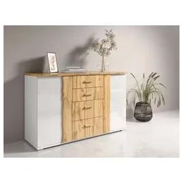 Kommode Home Affaire "Kommode Fabella mit 4 Schubladen, 2 Einlegeb&ouml;den, BxHxT 130x82x45 cm", wei&szlig; (wei&szlig;, natur), B:130cm H:82cm T:45cm, Melamin, Sideboards, Kommode, mit viel Stauraum, 2 Dreht&uuml;ren