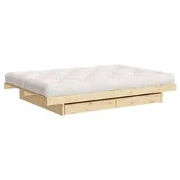 Bettgestell KARUP DESIGN "Kanso Bed, Stauraumbett, Bett mit oder ohne Schubladen", beige (kiefer natur), B:142cm H:25cm L:200cm, Betten, Bettgestell, Bett mit/ohne Schubladen, inkl Lattenrost, FSCzertifiert