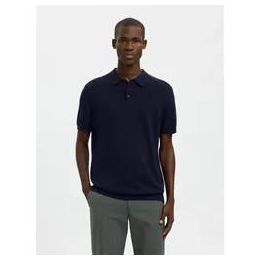 Poloshirt Selected "SLHBERG SS KNIT POLO NOOS", Herren, Gr. XL, blau (navy blazer detail:melange), Strick, Obermaterial: 100% Baumwolle, unifarben, regular fit, Shirts, aus Feinstrick