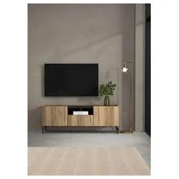 TV-Board Inosign "Bergen TV-M&ouml;bel, Fernsehtisch, TV-Unit, Media-M&ouml;bel, Sideboard", braun (catania eiche, matt schwarz), B:147cm H:54cm T:41,3cm, Holzwerkstoff, Melamin, Sideboards, TV-Board, 2 T&uuml;ren, verstellbaren B&ouml;den,1 Schublade, Kabelmanagement, B:147 cm