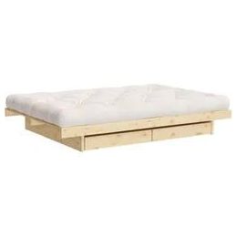 Bettgestell KARUP DESIGN "Kanso Bed, Stauraumbett, Bett mit oder ohne Schubladen", beige (kiefer natur), B:142cm H:25cm L:200cm, Betten, Bettgestell, Bett mit/ohne Schubladen, inkl Lattenrost, FSCzertifiert