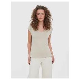 V&eacute;ro Moda V-Shirt VERO MODA "VMFILLI SS V-NECK TEE GA NOOS", Damen, Gr. M, beige (silber lining), Jersey, Obermaterial: 70% Modal, 30% Polyester, unifarben, relaxed fit normal, V-Ausschnitt, Shirts, Materialmix, relaxed fit
