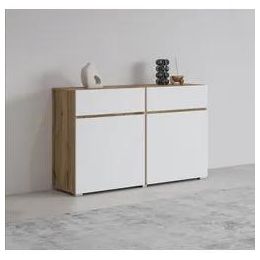 Sideboard OTTO HOME "Cross,Breite 119,5 cm, moderne grifflose Kommode,2 T&uuml;ren/2 Schubk&auml;sten", wei&szlig; (wotan eiche, wei&szlig;), B:119,5cm H:78,3cm T:40cm, FSC-zertifizierter Holzwerkstoff, Melamin, Sideboards, Sideboard, Schubladenschrank,Anrichte mit viel Stauraum, Einlegeb&ouml;den verstellbar