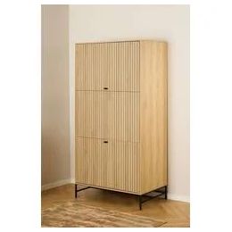 Garderobenschrank Actona GROUP "Albany", braun (eiche), B:99cm H:200cm T:60cm, Melamin, Schr&auml;nke, Garderobenschrank, Eiche-Optik, Lamellenfront, 4 T&uuml;ren, 6 Einlegeb&ouml;den; B: 99 cm