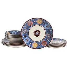 Teller-Set Creatable "Sumaya, Tellerset 18-tlg", blau (blau, bunt), 18 Stk., Steingut, Geschirr-Sets, Mandala Motive