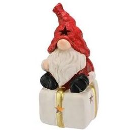 Dekofigur I.GE.A. "Wichtel auf Geschenk", rot (wei&szlig;, rot), B:9cm H:22cm, Terrakotta, Dekofiguren, Mit LED-Licht Deko Weihnachtsdeko Leuchtfigur Statue Skulptur