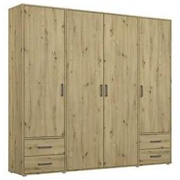 Dreht&uuml;renschrank Rauch "Kleiderschrank Schrank Garderobe W&auml;scheschrank VOYAGER", braun (eiche artisan, griffe graumetallic), B:187cm H:194cm T:53cm, Holzwerkstoff, Schr&auml;nke, Dreht&uuml;renschrank, mit 2 modernen Griffvarianten, mit Au&szlig;enschubladen MADE IN GERMANY