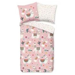 Kinderbettw&auml;sche "Paca", rosa, B/L: 135cm x 200cm, 1 Stk., 1 Stk., Microfaser, B/L: 80cm x 80cm, 2 Stk., Microfaser, Obermaterial: 100% Polyester, PURE LUXURY COLLECTION, Bettw&auml;sche, Mikrofaser, 135x200, Pflegeleicht, M&auml;dchen, Lama, Alpaka, Regenbogen