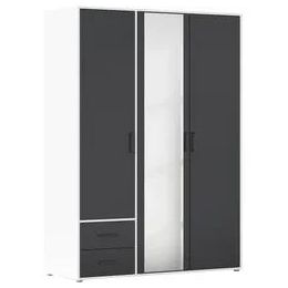 Dreht&uuml;renschrank Rauch "Kleiderschrank Schrank Garderobe W&auml;scheschrank VOYAGER", wei&szlig; (alpinwei&szlig;, graumetallic), B:140cm H:194cm T:53cm, Holzwerkstoff, Schr&auml;nke, Dreht&uuml;renschrank, mit modernen Griffen in Graumetallic, inkl. Schubk&auml;sten und Spiegel