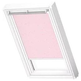 Verdunklungsrollo Velux "DKL 4659SWL, Motiv: Kids Rosa Sterne", wei&szlig; (kids rosa sterne, wei&szlig;), SK08, stufenlos positionierbar, Polyester, Rollos, Verdunklungsrollo, wei&szlig;e F&uuml;hrungsschienen & Griffleiste