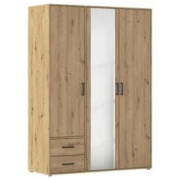 Dreht&uuml;renschrank Rauch "Kleiderschrank Schrank Garderobe W&auml;scheschrank VOYAGER", braun (eiche artisan), B:140cm H:194cm T:53cm, Holzwerkstoff, Schr&auml;nke, Dreht&uuml;renschrank, mit modernen Griffen in Graumetallic, inkl. Schubk&auml;sten und Spiegel