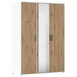 Dreht&uuml;renschrank Rauch "Kleiderschrank Schrank Garderobe W&auml;scheschrank VOYAGER", wei&szlig; (alpinwei&szlig;, eiche artisan), B:140cm H:194cm T:53cm, Holzwerkstoff, Schr&auml;nke, Dreht&uuml;renschrank, mit modernen Griffen in Graumetallic und Spiegel