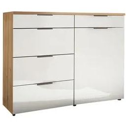 Kombikommode Wiemann "Como", wei&szlig; (bianco, eiche, dekor, glas wei&szlig;, schiefer), B:140cm H:91,2cm T:43cm, Floatglas, Holzwerkstoff, Metall, Sideboards, Kombikommode, vormontiert