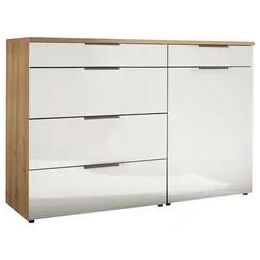 Kombikommode Wiemann "Como", wei&szlig; (bianco, eiche, dekor, glas wei&szlig;, schiefer), B:120cm H:91,2cm T:43cm, Floatglas, Holzwerkstoff, Metall, Sideboards, Kombikommode, vormontiert