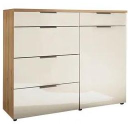 Kombikommode Wiemann "Como", bianco, eiche, dekor, glas champagner, schiefer, B:100cm H:91,2cm T:43cm, Floatglas, Holzwerkstoff, Metall, Sideboards, Kombikommode, vormontiert