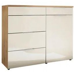 Kombikommode Wiemann "Como", bianco, eiche, dekor, glas champagner, chrom, B:100cm H:91,2cm T:43cm, Floatglas, Holzwerkstoff, Metall, Sideboards, Kombikommode, vormontiert