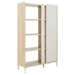 B&uuml;cherregal GAMI "LENK", grau (greige, kastanie natur nachbildung), B:100cm H:161cm T:36cm, Regale, B&uuml;cherregal, Dekorative Bibliothek mit geschlossenem Aufbewahrungsbereich