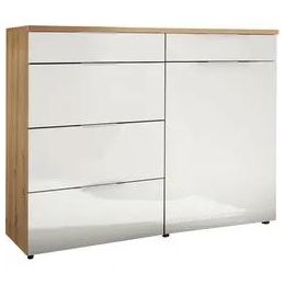 Kombikommode Wiemann "Como", wei&szlig; (bianco, eiche, dekor, glas wei&szlig;, chrom), B:140cm H:91,2cm T:43cm, Floatglas, Holzwerkstoff, Metall, Sideboards, Kombikommode, vormontiert