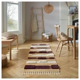 Teppich FLAIR RUGS "Medina Blocks, mit abstrakten Linien", lila, B:60cm H:22mm L:230cm, Jute, Wolle, Teppiche, Teppich, aus Jute/-und Wollmischung, mit Hoch-Tief-Struktur, gemustert