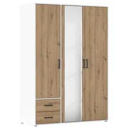 Dreht&uuml;renschrank Rauch "Kleiderschrank Schrank Garderobe W&auml;scheschrank VOYAGER", wei&szlig; (alpinwei&szlig;, eiche artisan), B:140cm H:194cm T:53cm, Holzwerkstoff, Schr&auml;nke, Dreht&uuml;renschrank, mit modernen Griffen in Graumetallic, inkl. Schubk&auml;sten und Spiegel