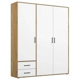 Dreht&uuml;renschrank Rauch "Kleiderschrank Schrank Garderobe W&auml;scheschrank VOYAGER", wei&szlig; (eiche artisan, alpinwei&szlig;, griffe graumetallic), B:140cm H:194cm T:53cm, Holzwerkstoff, Schr&auml;nke, Dreht&uuml;renschrank, mit 2 modernen Griffvarianten, mit Au&szlig;enschubladen MADE IN GERMANY