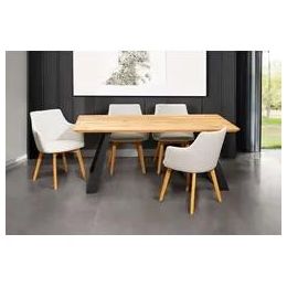 Essgruppe Home Affaire "Ena Sitzgruppe f&uuml;r K&uuml;che/Esszimmer, Esstisch mit 4 Polsterst&uuml;hlen 5tlg", beige (, beige, beige, natur), B:180cm H:73cm T:90cm, FSC-zertifiziertes Massivholz, Holzwerkstoff, Metall, Polyester, Sitzm&ouml;bel-Sets, Essgruppe, Stuhlbeine in Eiche Natur oder Buche Schwarz, Tisch 180 cm, U-Gestell