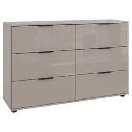 Schubkastenkommode wimex "Saigon", grau (sandgrau), B:130cm H:83cm T:41cm, Holzwerkstoff, Sideboards, mit 6 Schubladen, wahlweise Glas-oder Spiegelfronten