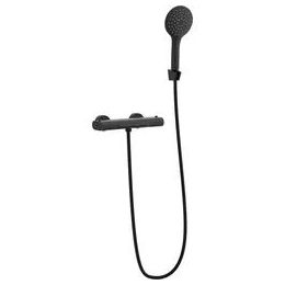 Sch&uuml;tte Duschsystem SCH&Uuml;TTE "Rio", schwarz (schwarz matt), H:3,4cm T:6,5cm, ABS-Kunststoff, Messing, Brausegarnituren, Eco-Stopp-Funktion, Antikalk-Noppen, wassersparend