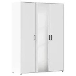 Dreht&uuml;renschrank Rauch "Kleiderschrank Schrank Garderobe W&auml;scheschrank VOYAGER", wei&szlig; (alpinwei&szlig;), B:140cm H:194cm T:53cm, Holzwerkstoff, Schr&auml;nke, Dreht&uuml;renschrank, mit modernen Griffen in Graumetallic und Spiegel