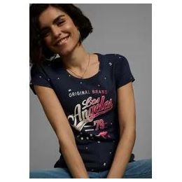 T-Shirt Kangaroos, Damen, Gr. 48/50, blau (marine, meliert, bedruckt), Rippware, Obermaterial: 60% Baumwolle, 40% Polyester, bedruckt, meliert, figurbetont h&uuml;ftbedeckend, Rundhals, Shirts T-Shirt, Kurzarm, figurbetonte Passform, aus 100% Baumwolle, Topseller
