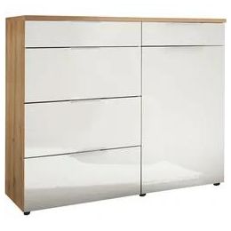 Kombikommode Wiemann "Como", wei&szlig; (bianco, eiche, dekor, glas wei&szlig;, chrom), B:100cm H:91,2cm T:43cm, Floatglas, Holzwerkstoff, Metall, Sideboards, Kombikommode, vormontiert