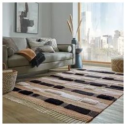 Teppich FLAIR RUGS "Medina Blocks, mit abstrakten Linien", grau (monochrome), B:120cm H:22mm L:170cm, Jute, Wolle, Teppiche, Teppich, aus Jute/-und Wollmischung, mit Hoch-Tief-Struktur, gemustert