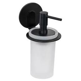 Seifenspender Wenko "Turbo-Loc Modell Bivio", schwarz, Aluminium, Glas, Dosierspender, Seifenspender, Befestigen ohne Bohren, Aluminium-Halterung, 150 ml