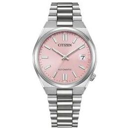 Automatikuhr Citizen "TSUYOSA 37 mm", silber (silberfarben, rosa), Armbanduhren, Damen, Automatikuhr, Armbanduhr, Damenuhr, Mechanische Uhr, Edelstahlarmband, analog, Tag
