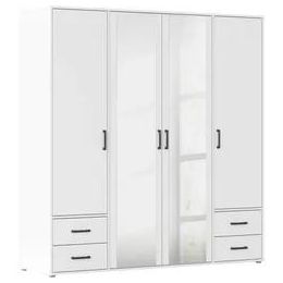 Dreht&uuml;renschrank Rauch "Kleiderschrank Schrank Garderobe W&auml;scheschrank VOYAGER", wei&szlig; (alpinwei&szlig;), B:187cm H:194cm T:53cm, Holzwerkstoff, Schr&auml;nke, Dreht&uuml;renschrank, mit modernen Griffen in Graumetallic, inkl. Schubk&auml;sten und Spiegel