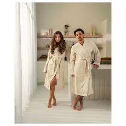 Unisex-Bademantel Kayori "Fusai" Gr. XXL, beige (sand), L:118cm, Baumwolle, Hausm&auml;ntel, Verstellbare &Auml;rmell&auml;nge mit eleganten Aufschl&auml;gen