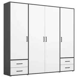 Dreht&uuml;renschrank Rauch "Kleiderschrank Schrank Garderobe W&auml;scheschrank VOYAGER", grau (graumetallic, alpinwei&szlig;, griffe graumetallic), B:187cm H:194cm T:53cm, Holzwerkstoff, Schr&auml;nke, Dreht&uuml;renschrank, mit 2 modernen Griffvarianten, mit Au&szlig;enschubladen MADE IN GERMANY