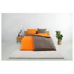 Bettw&auml;sche OTTO HOME "Katja", orange (orange, grau), B/L: 135cm x 200cm, 1 Stk., 1 Stk., Linon, B/L: 40cm x 80cm, 2 Stk., Linon, Obermaterial: 100% Baumwolle, Bettw&auml;sche, Bettw&auml;sche, Bettw&auml;sche aus Baumwolle, Bettw&auml;sche mit Streifen-Design, Wendeoptik