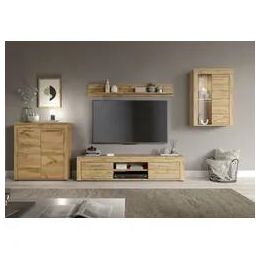 Wohnwand Home Affaire "Aosta, 4-tlg., best. aus: Highboard, Lowboard, Wandboard & Vitrine", wotan eiche nachbildung, wotan eiche nachbildung, B:330cm H:169cm T:40cm, Holzwerkstoff, Kastenm&ouml;bel-Sets, Wohnwand, Wohnwand, Kombination, Anbauwand, M&ouml;bel Set, Schrankwand, M&ouml;bel Kombi