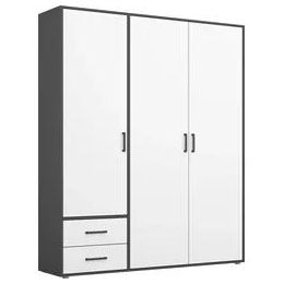 Dreht&uuml;renschrank Rauch "Kleiderschrank Schrank Garderobe W&auml;scheschrank VOYAGER", grau (graumetallic, alpinwei&szlig;, griffe graumetallic), B:140cm H:194cm T:53cm, Holzwerkstoff, Schr&auml;nke, Dreht&uuml;renschrank, mit 2 modernen Griffvarianten, mit Au&szlig;enschubladen MADE IN GERMANY